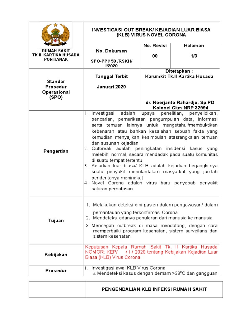 SPO Outbreak KLB CORONA | PDF