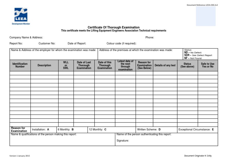 LEEA-030.2c2 Certificate of Thorough Examination (Multiple Items ...