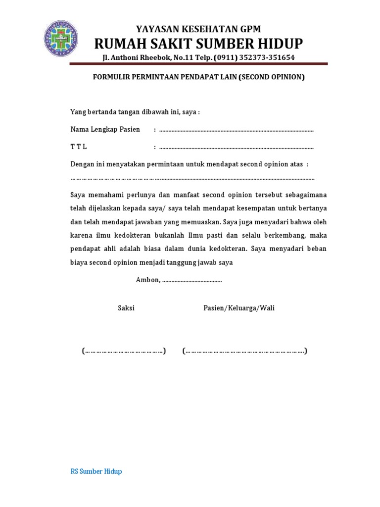 HPK 2, 1 Form Persetujuan PErmintaan Second Opinion | PDF