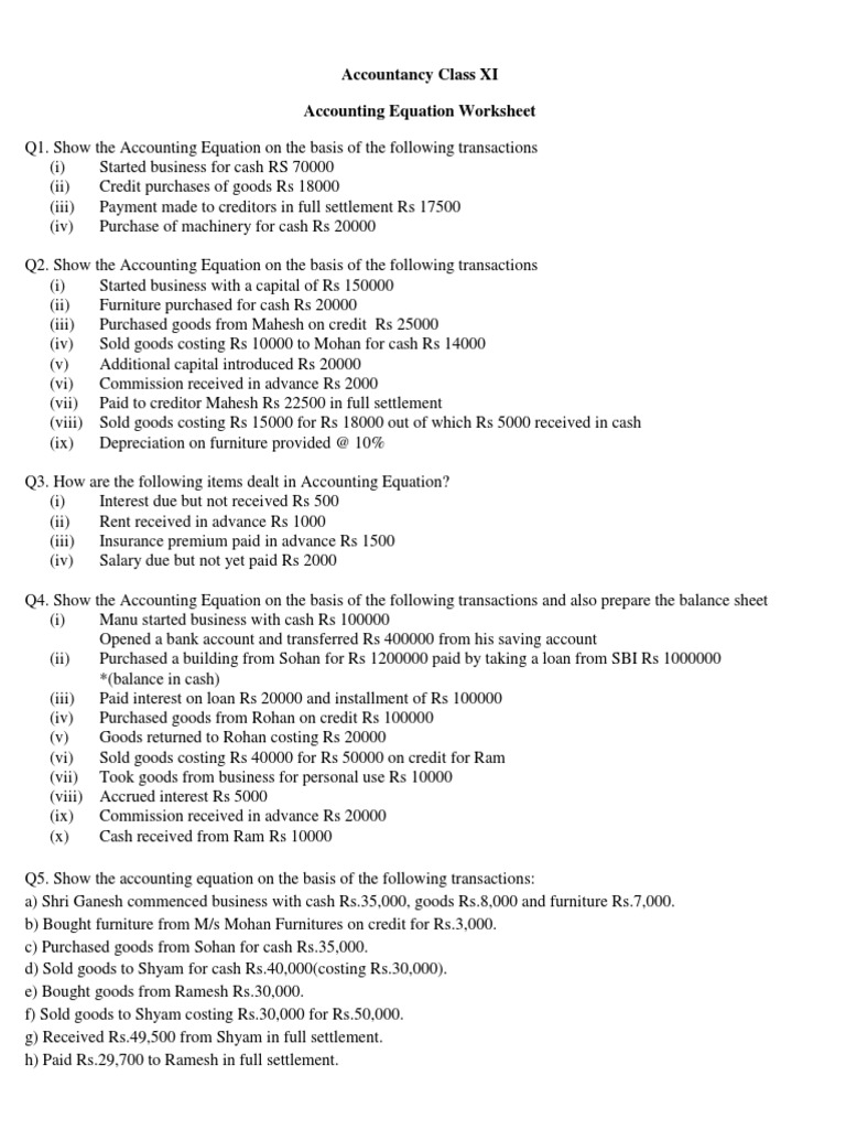 Accounting Equation Worksheet | PDF | Credit | Finance & Money Management