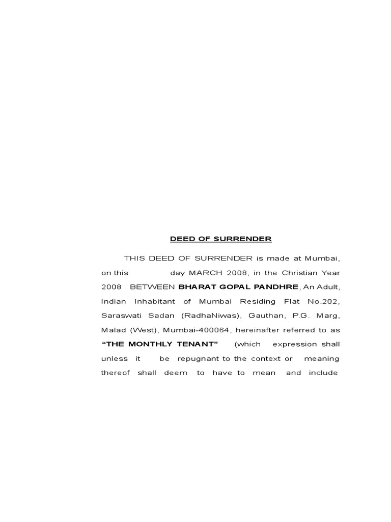 Deed of Surrender | PDF | Leasehold Estate | Mortgage Law