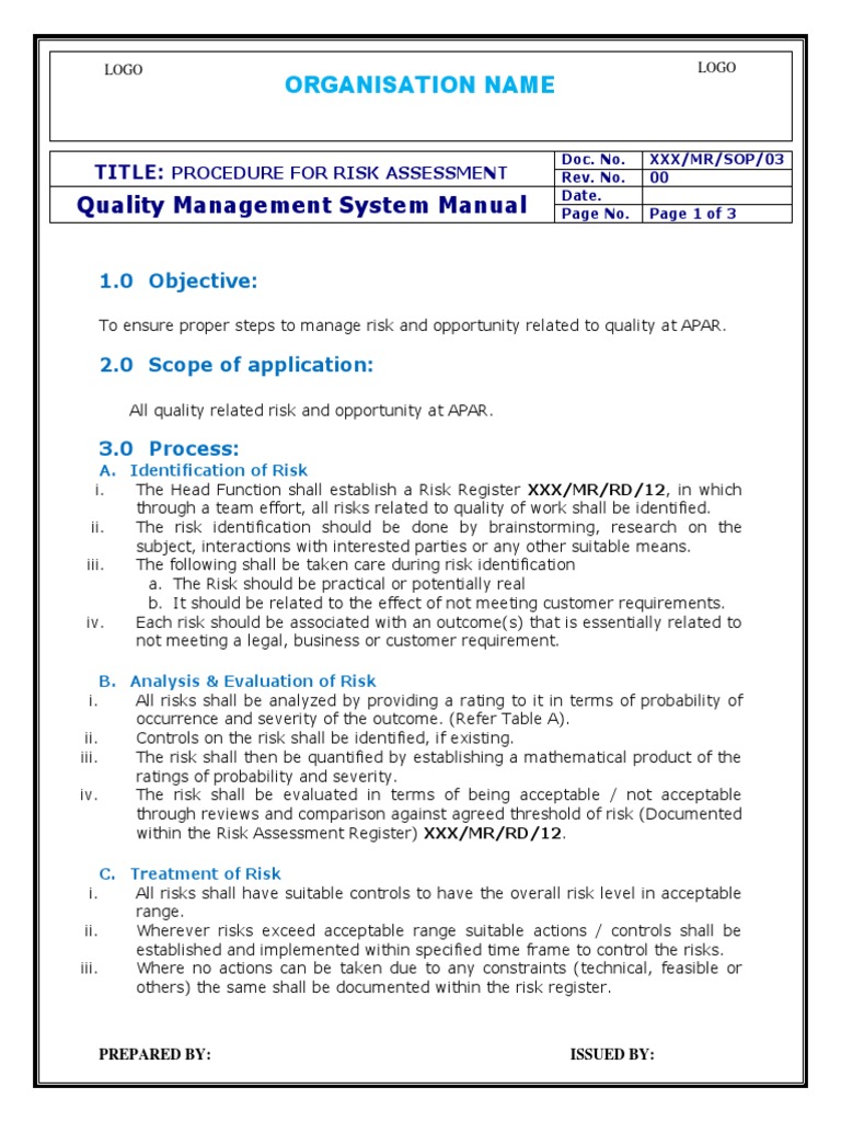 SOP-03 RA Procedure | PDF | Risk Management | Risk Assessment