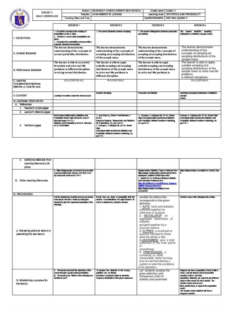 Stat and Prob Q1 W3 | PDF | Mean | Statistics