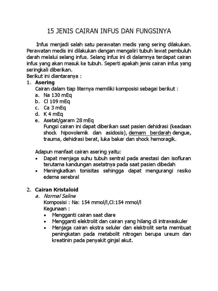 15 Jenis Cairan Infus Dan Fungsinya | PDF | Sains & Matematika