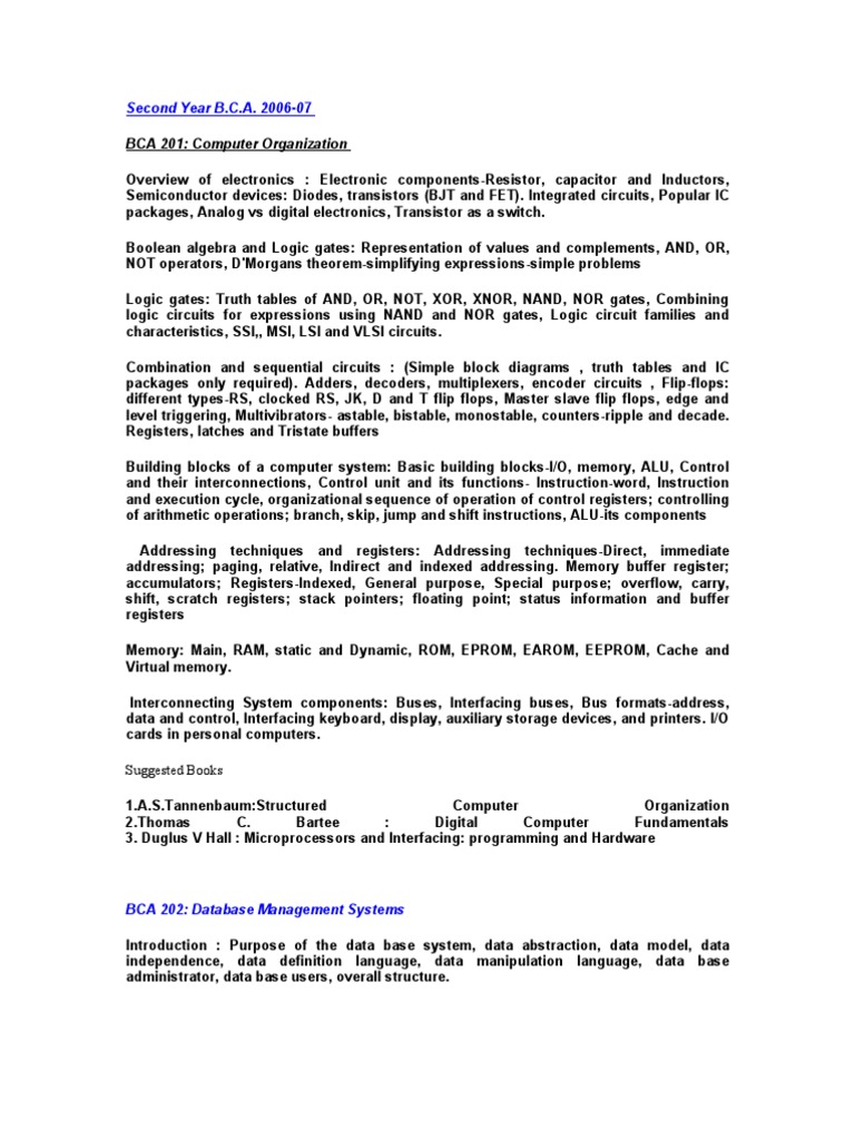 BCA Second Year Syllabus | PDF | Electronic Circuits | Relational Model