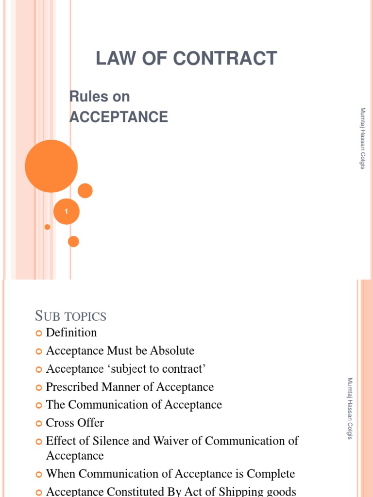 Acceptance Contract Law | PDF | Offer And Acceptance | Contract Law
