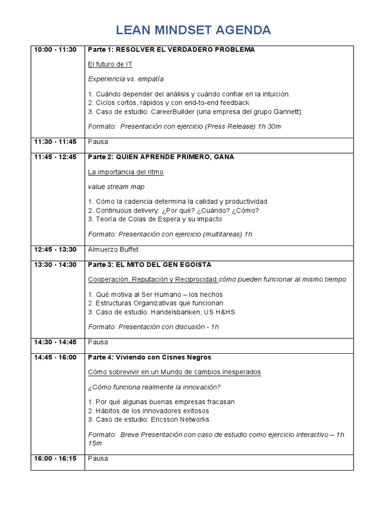 Agenda Lean Mindset | PDF