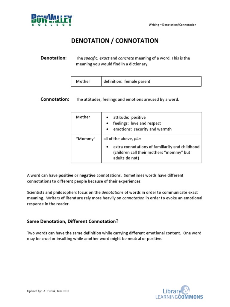 Dennotation and Connotation Class | PDF | Connotation | Emotions