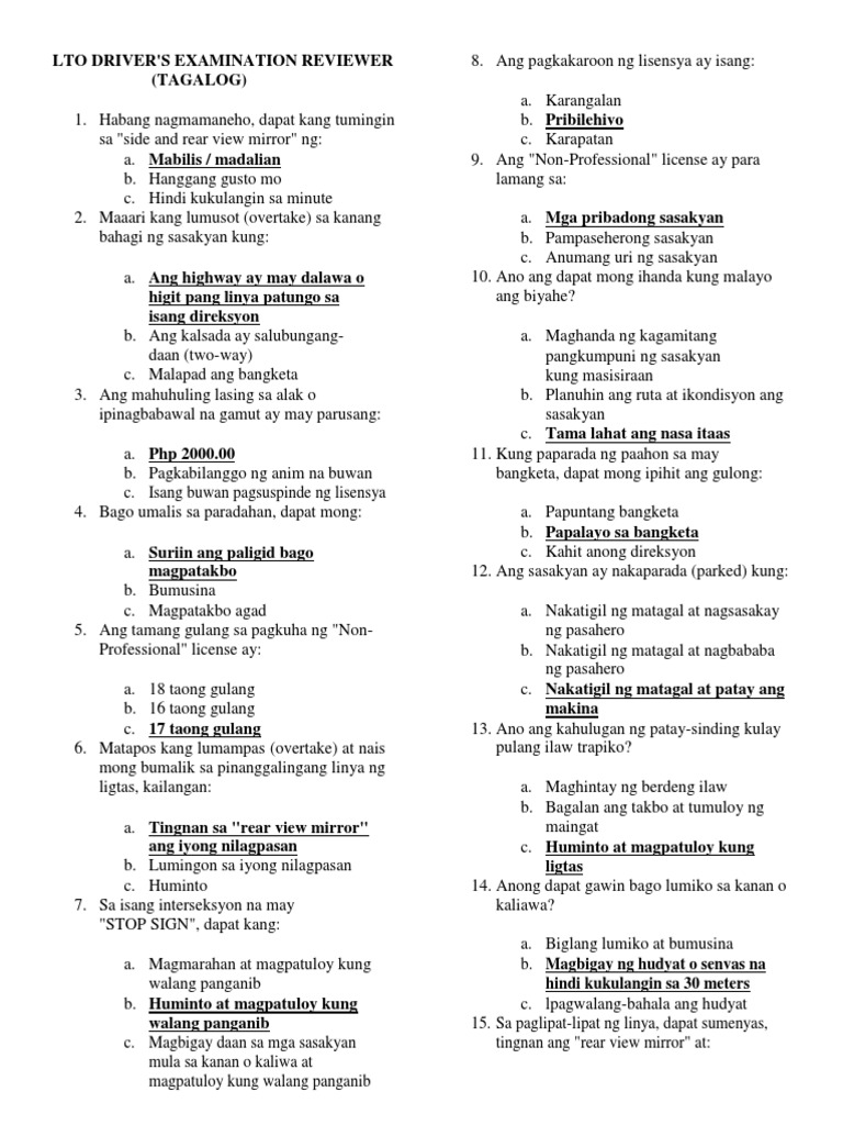 LTO Driver's Exam Reviewer PDF | PDF