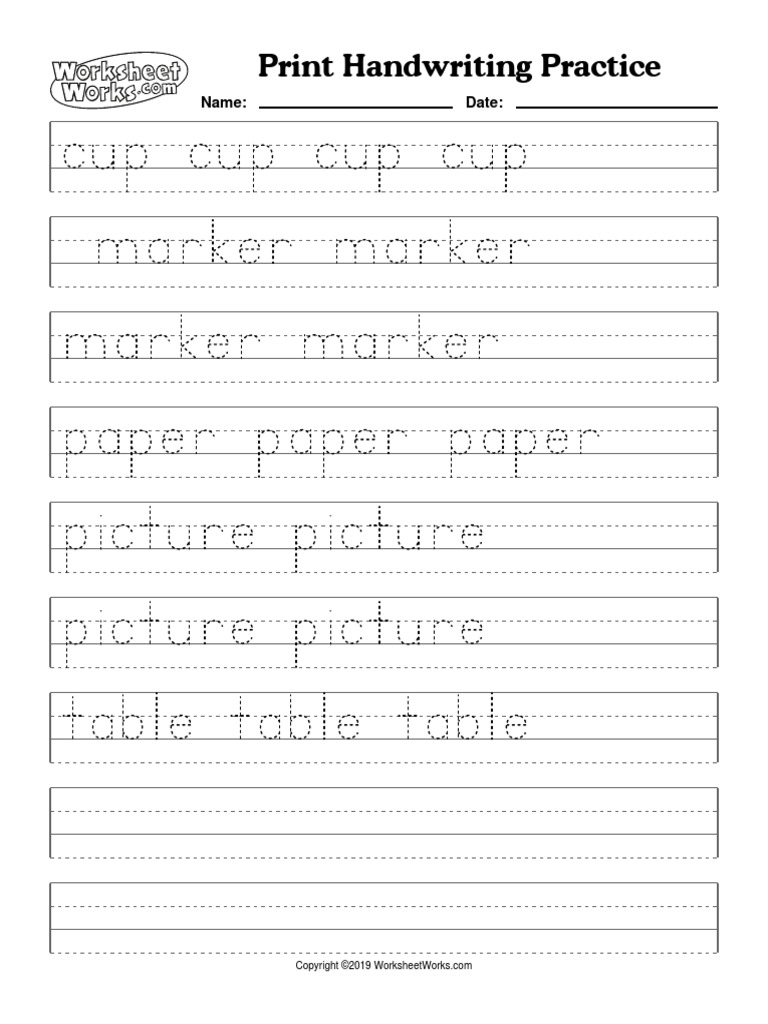WorksheetWorks - Print - Handwriting - Practice - 6 Nov 5