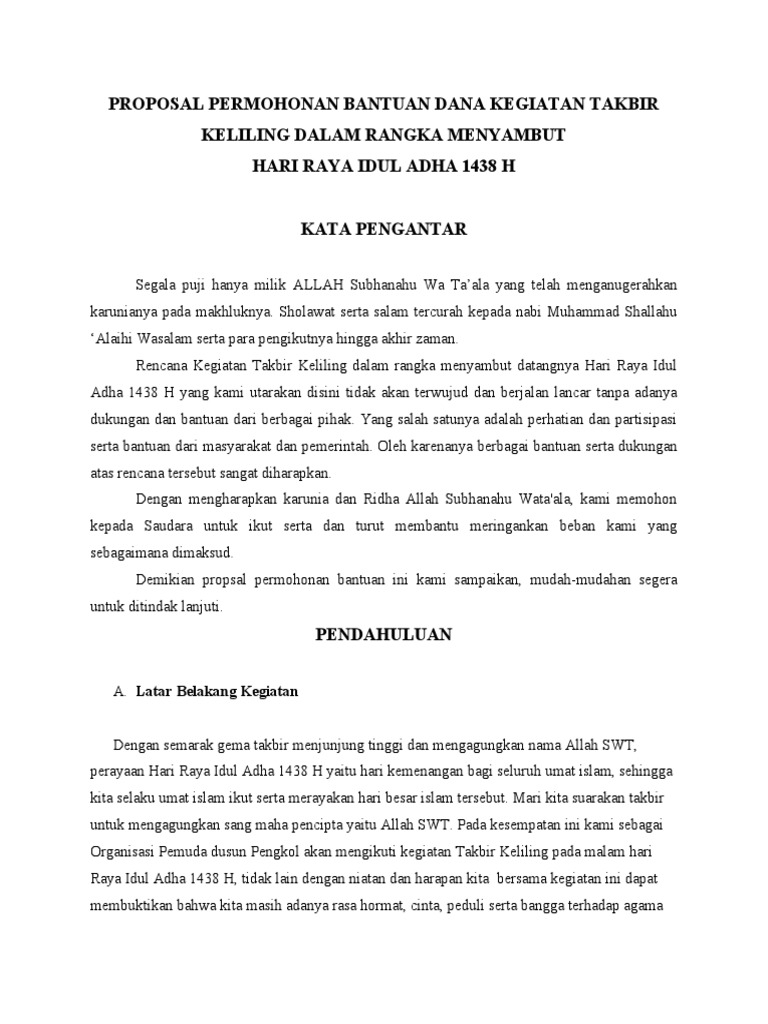Proposal Permohonan Bantuan Dana Kegiatan Takbir | PDF