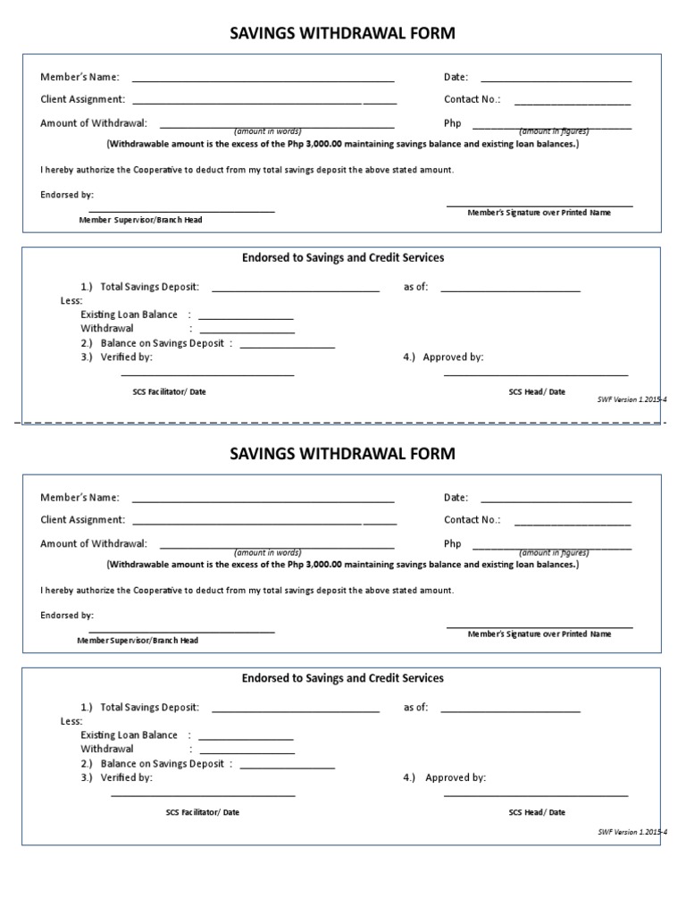 Savings Withdrawal Form As of 042715nologo1 | PDF | Financial Services ...