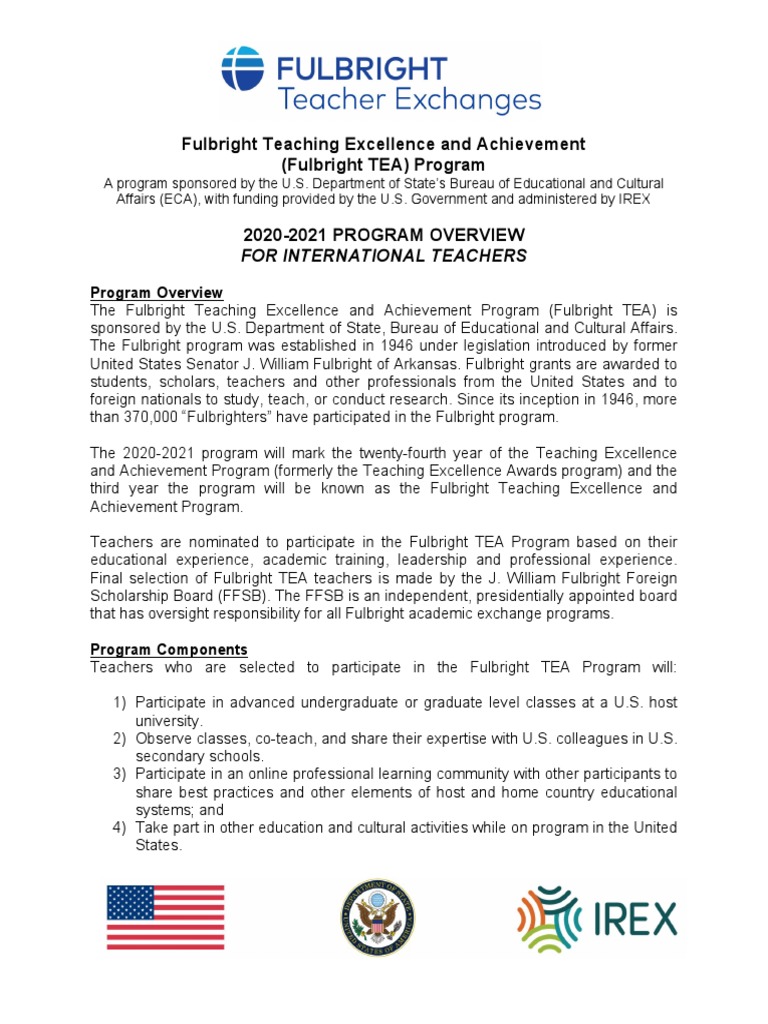 FY20 Fulbright TEA Program Information Sheet | PDF | Behavior ...