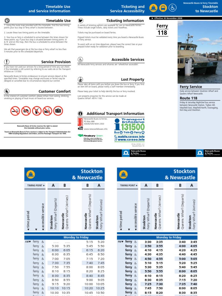 Newcastle Ferry Timetable | PDF | Bus | Accessibility