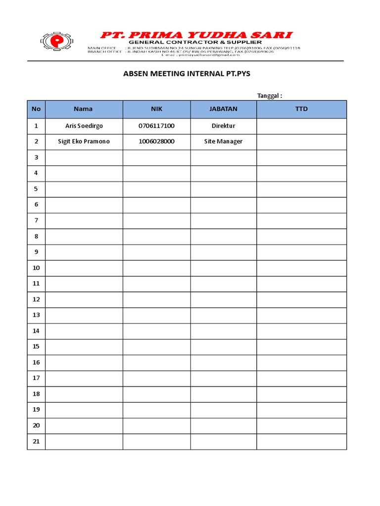 Daftar Absen Meeting | PDF