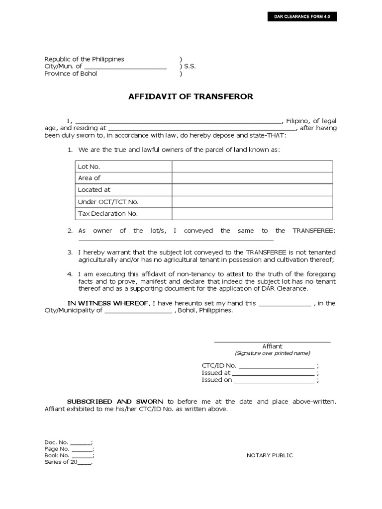 Affidavit of tRANSFEROR | PDF | Social Science | Law