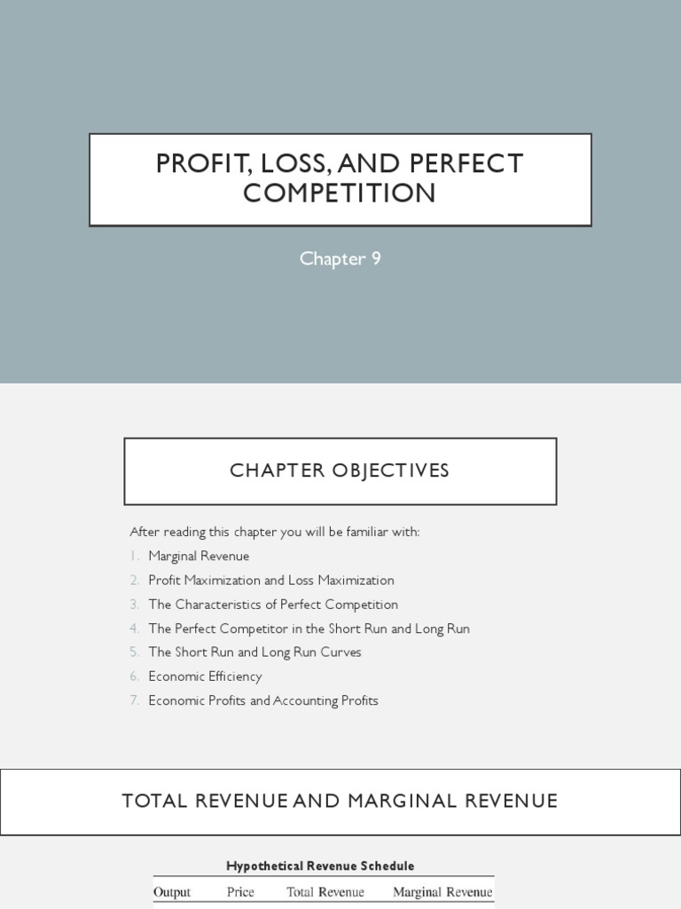 Profit, Loss, and Perfect Competition: An Analysis of Marginal Revenue ...