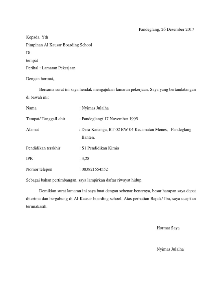 Surat Lamaran Nyimas | PDF