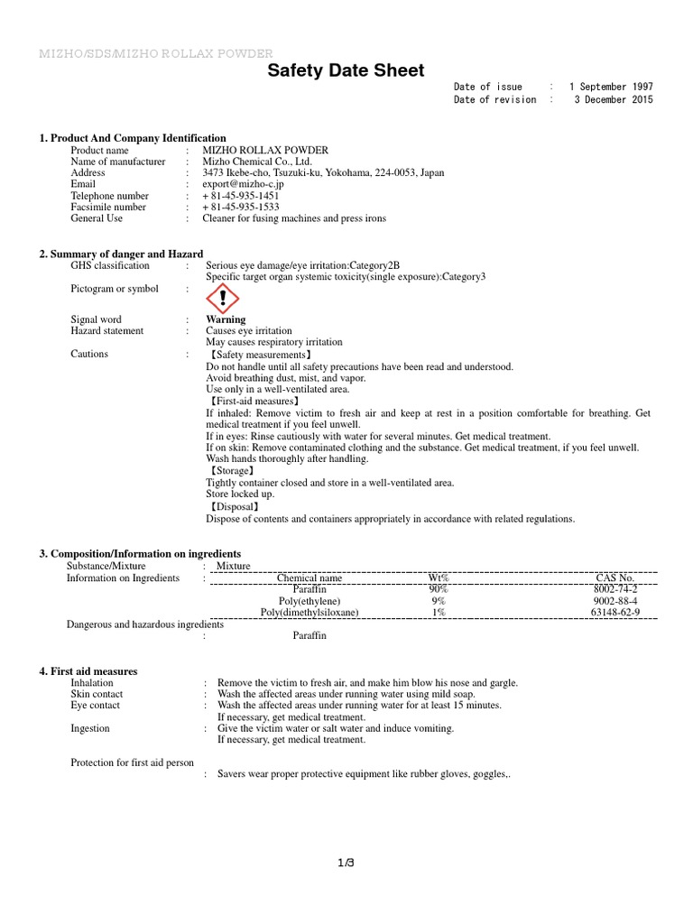 Msds Certificate Research Paper Pdf Pdf Toxicity Personal