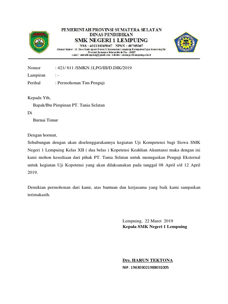 Surat Permohonan Tim Penguji Eksternal | PDF