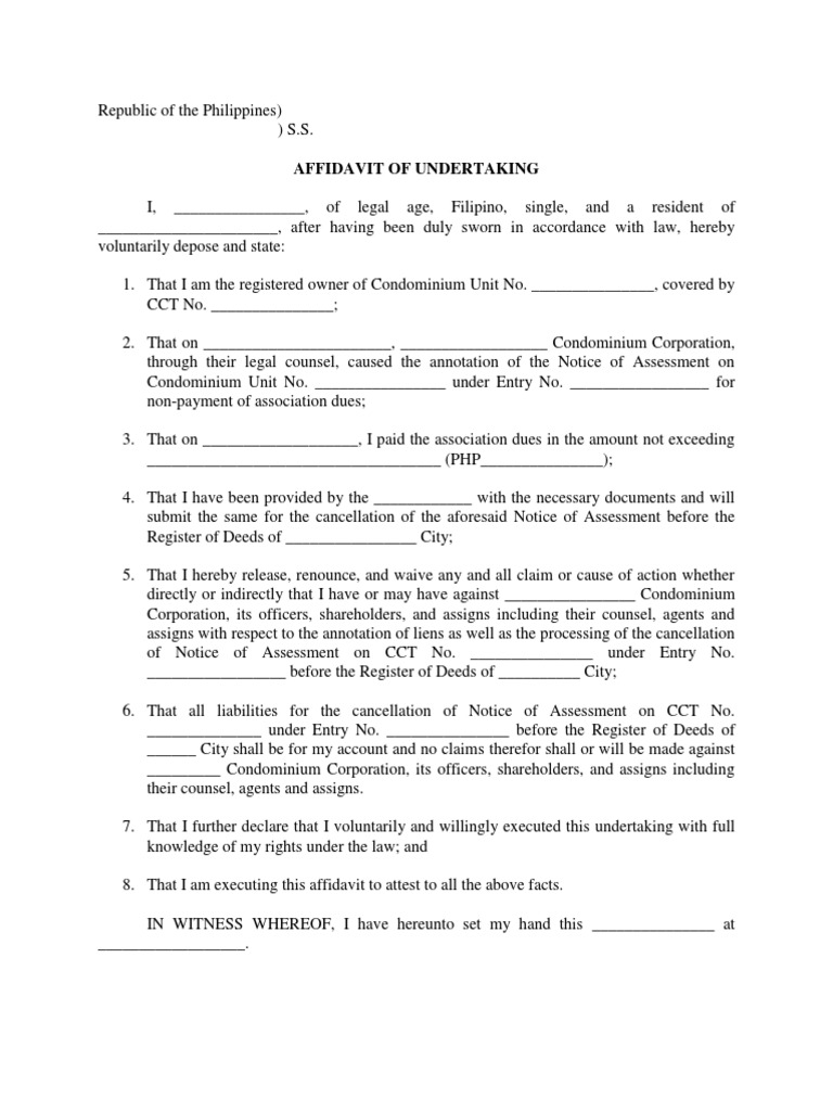 Affidavit of Undertaking | PDF | Affidavit | Virtue