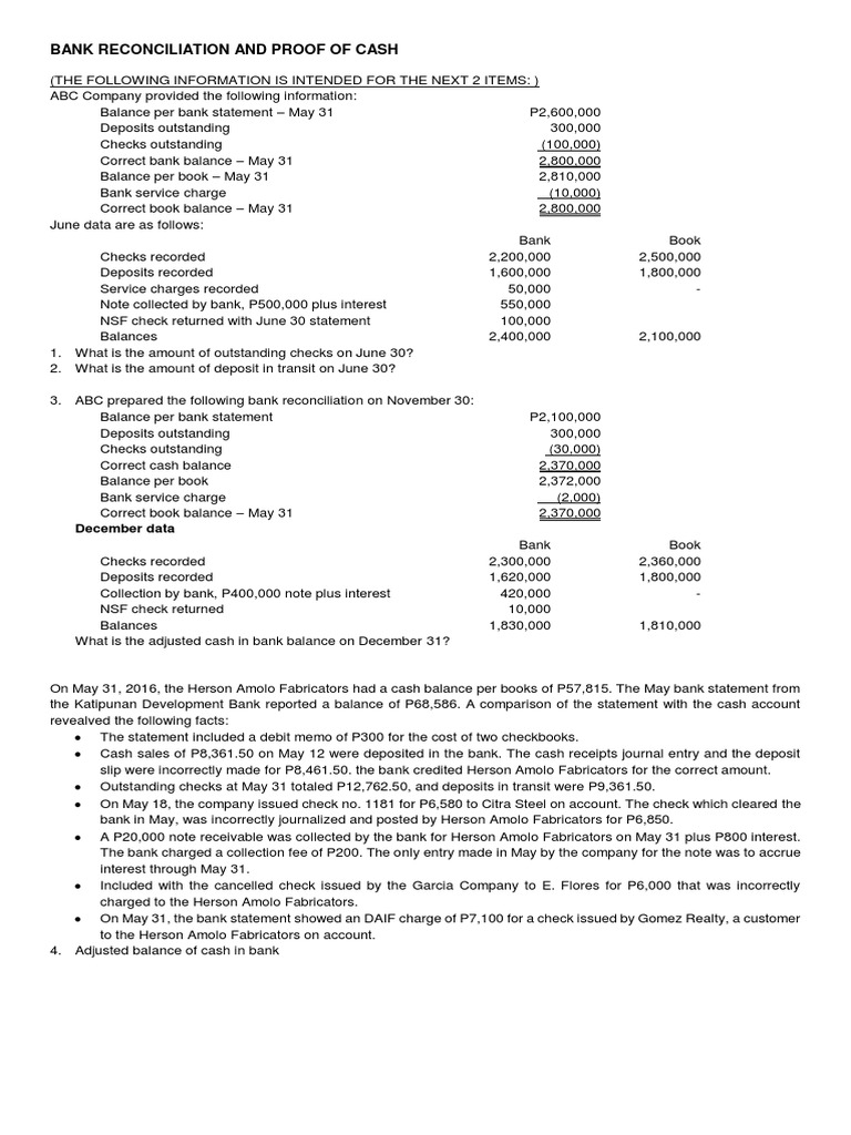 Bank Reconciliation Overview and Proof | PDF | Cheque | Payments