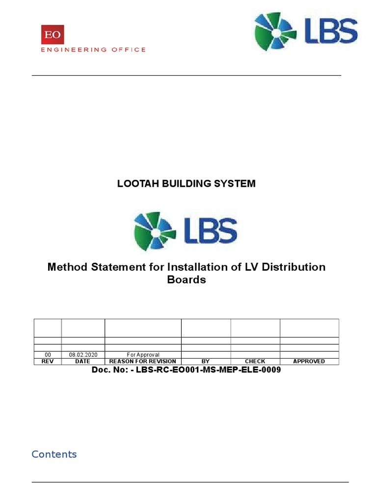 Method Statement LV Distribution Boards Installation | PDF | Personal ...
