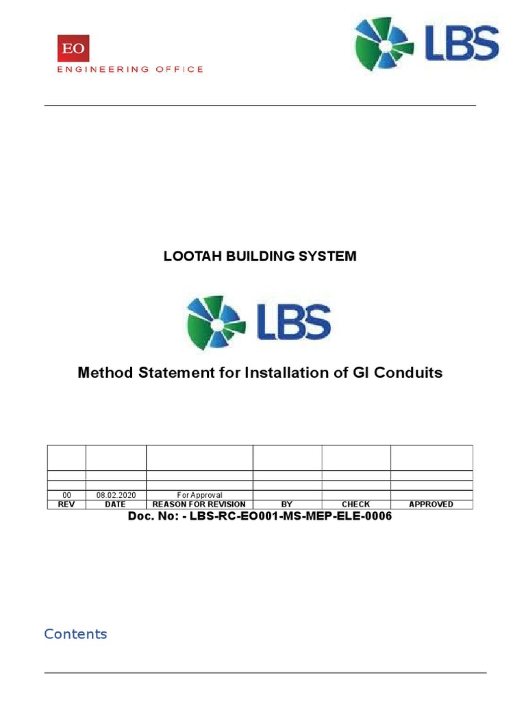 GI Conduit Installation Method Statement | PDF | Personal Protective ...