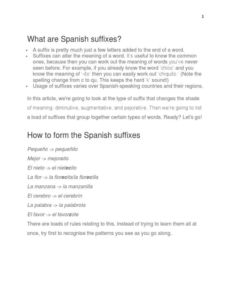 What Are Spanish Suffixes | PDF | Verb | Adjective