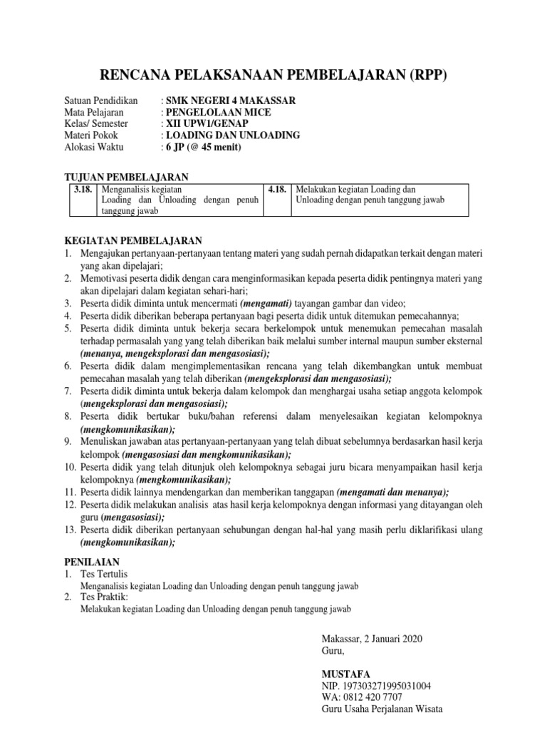 Mustafa-Contoh RPP 1 Lembar | PDF