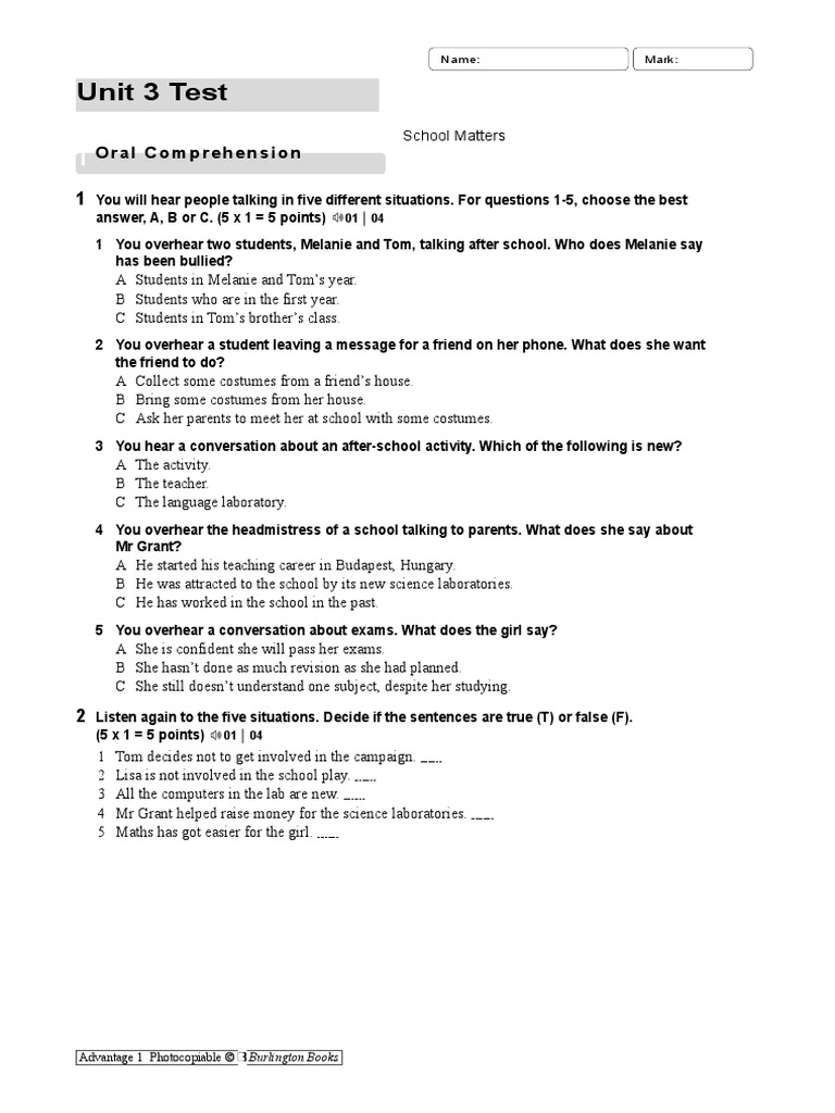 Listening Test: School Conversations | PDF