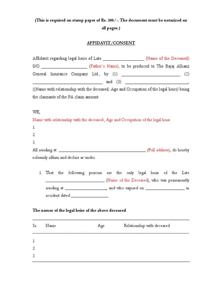 Legal Heir Certificate Format PA Claims | PDF