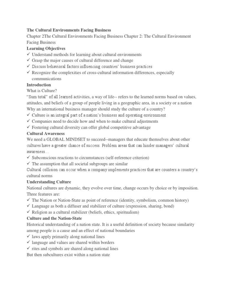 Chapter 2 The Cultural Environments Facing Business | PDF | Social ...