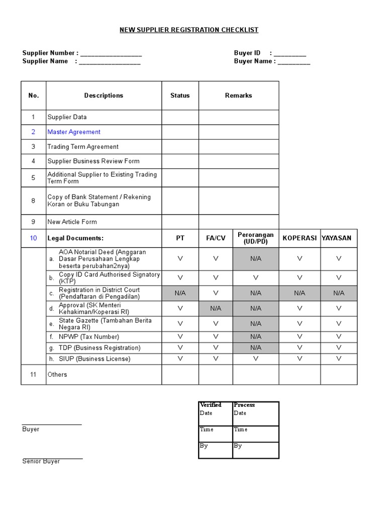 New Supplier CheckList | PDF