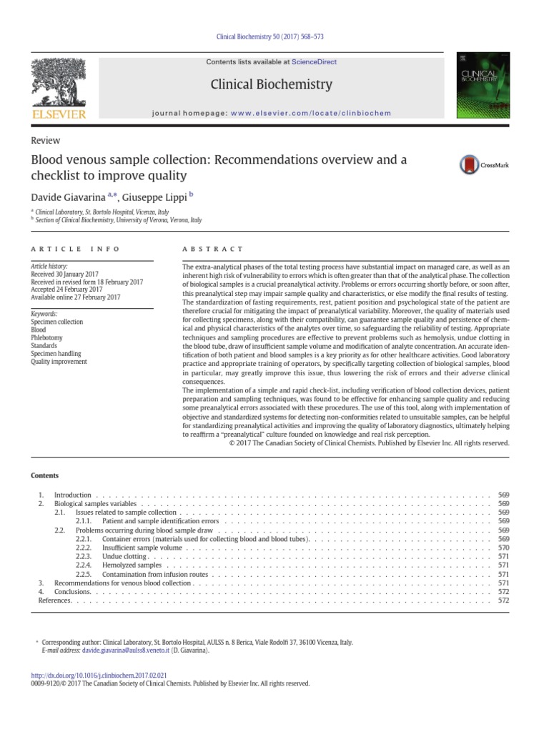 Blood Venous Sample Collection - Recommendations Overview and A ...