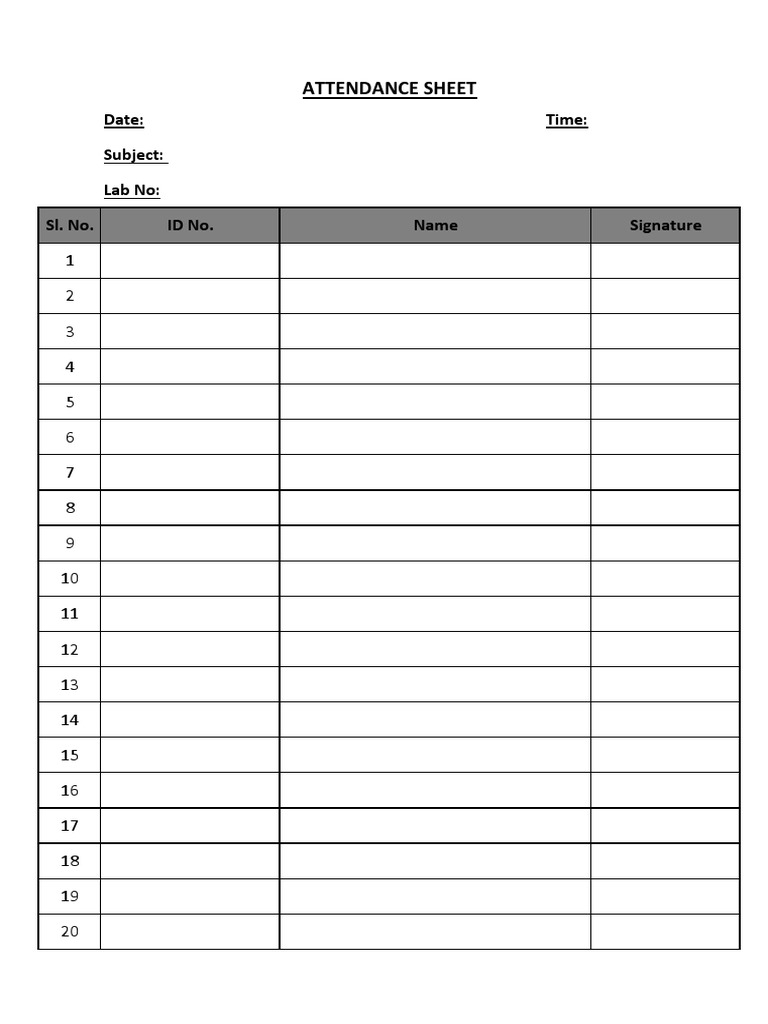 Generic Attendance Sheet