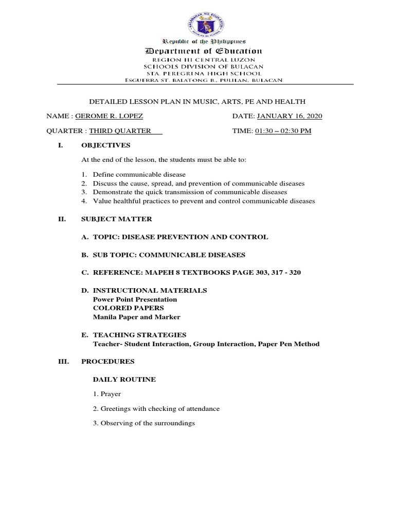 Lesson Plan on Communicable Diseases | PDF | Pathogen | Infection