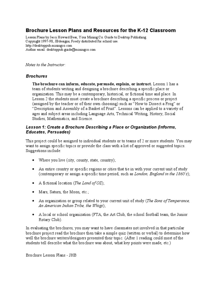 Brochures | PDF | Page Layout | Lesson Plan