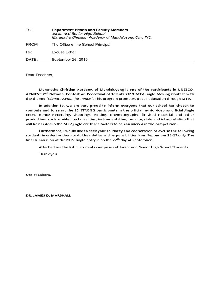 Students' Excuse Letter | PDF