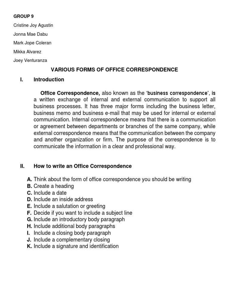 Types of Office Correspondence Explained | PDF | Memorandum | Complaint