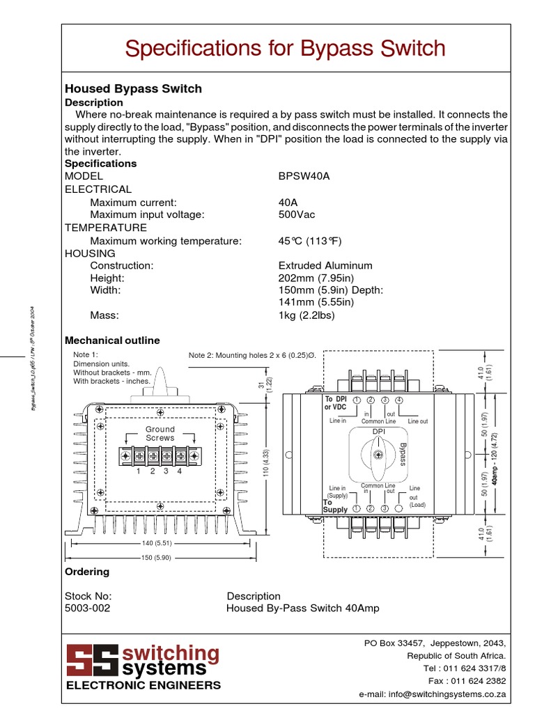 Bypass Switch - 40A 1.0 Za PDF | PDF | Power Inverter | Switch