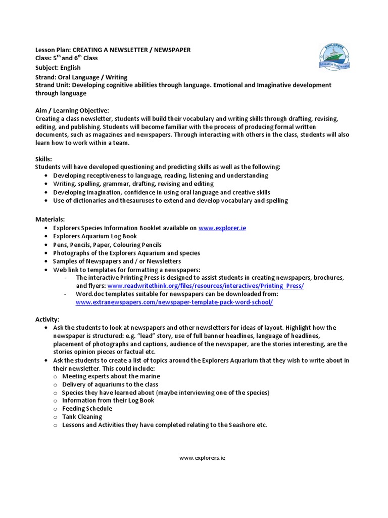 Creating a Class Newsletter Project | PDF | Newspapers | Writers