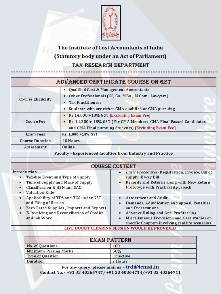Advance GST Course-Brochure | PDF | Invoice | Accountant
