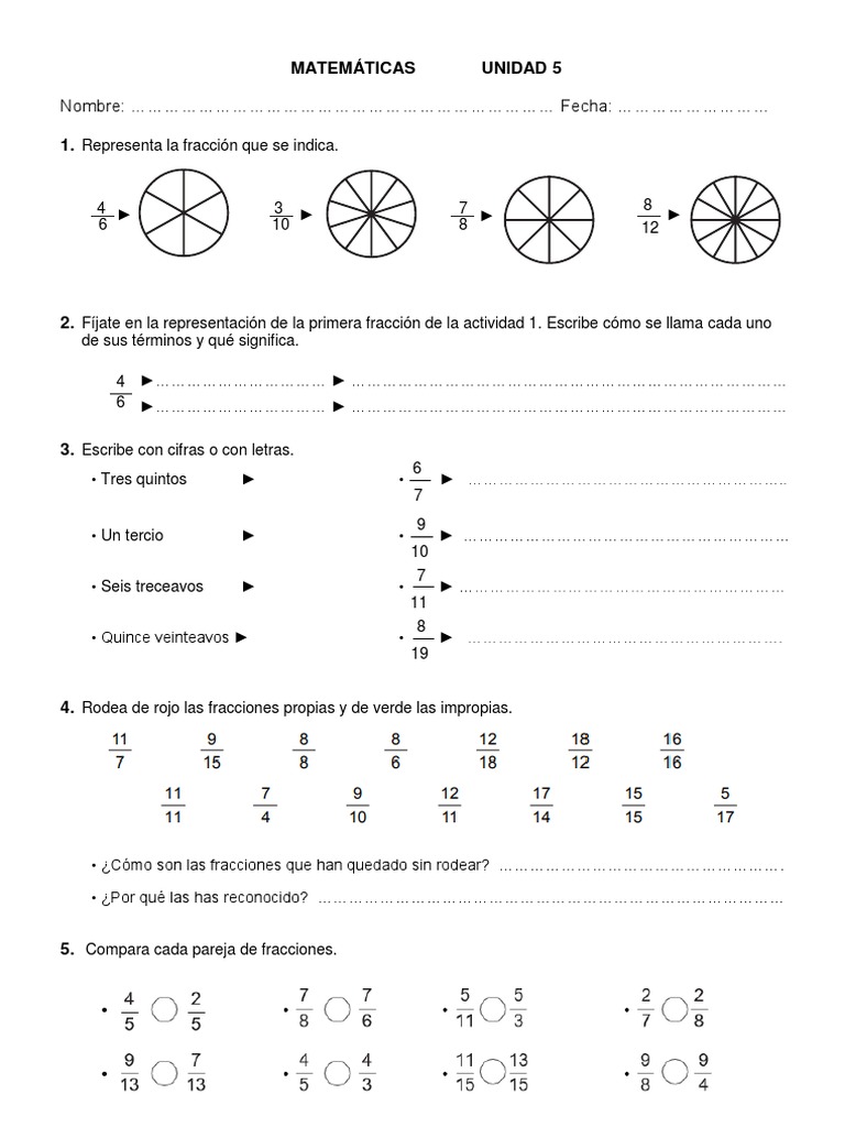 Ejercicios de Fracciones para Primaria | PDF | Enseñanza de matemática ...