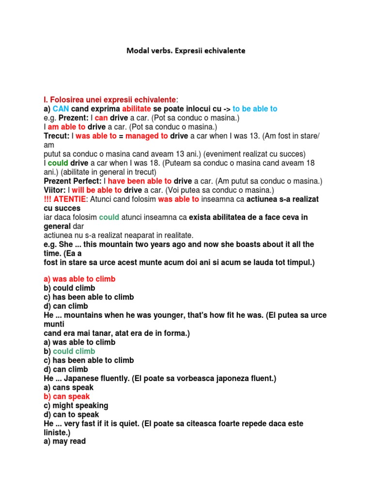 Modal Verbs. Expresii Echivalente | PDF | Grammar | Linguistic Morphology