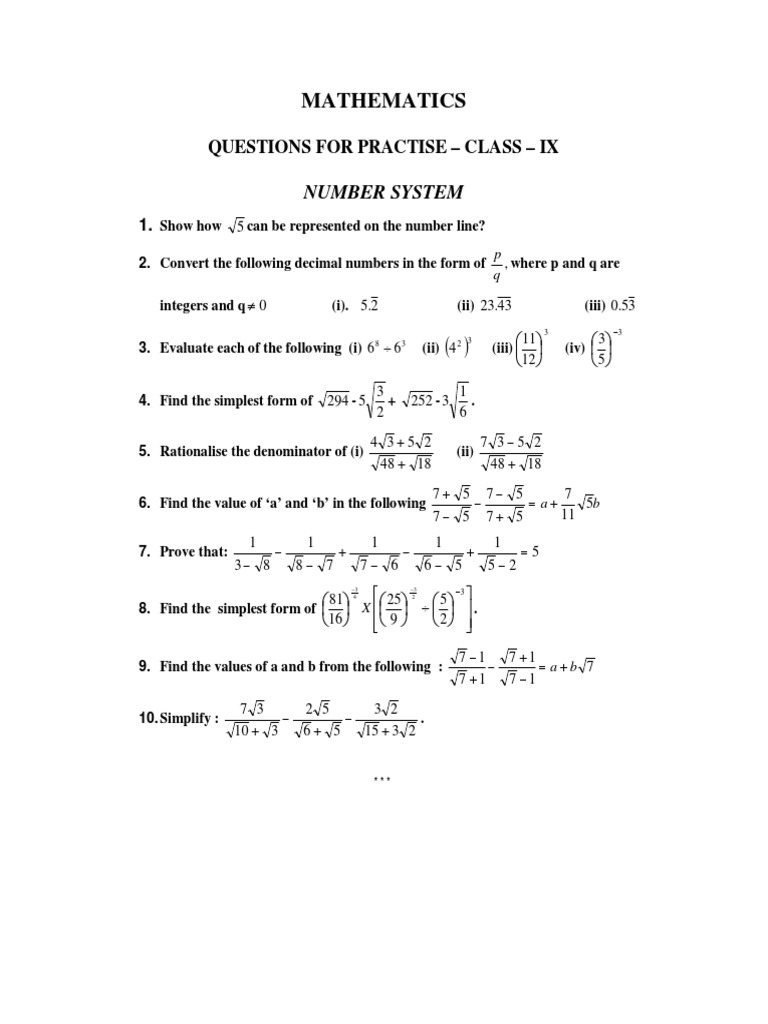 Mathematics Chapter 1 Class 9 PDF | PDF | Numbers | Fraction (Mathematics)