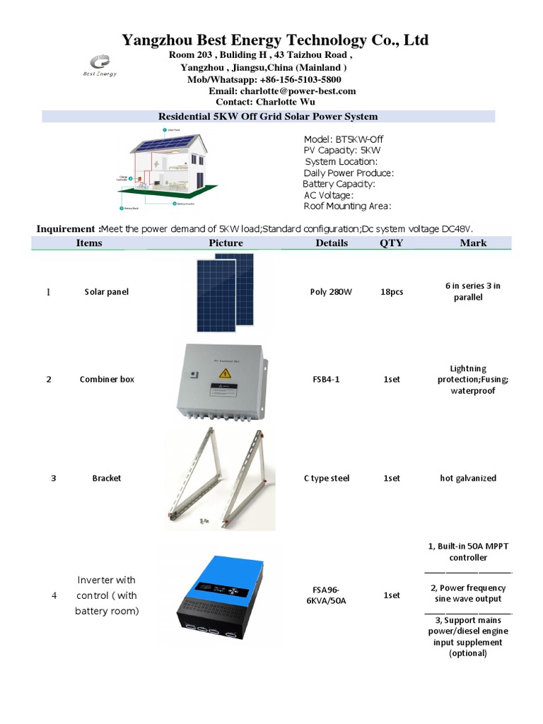 5KW Off-Grid Solar System Quotation | PDF | Photovoltaic System ...