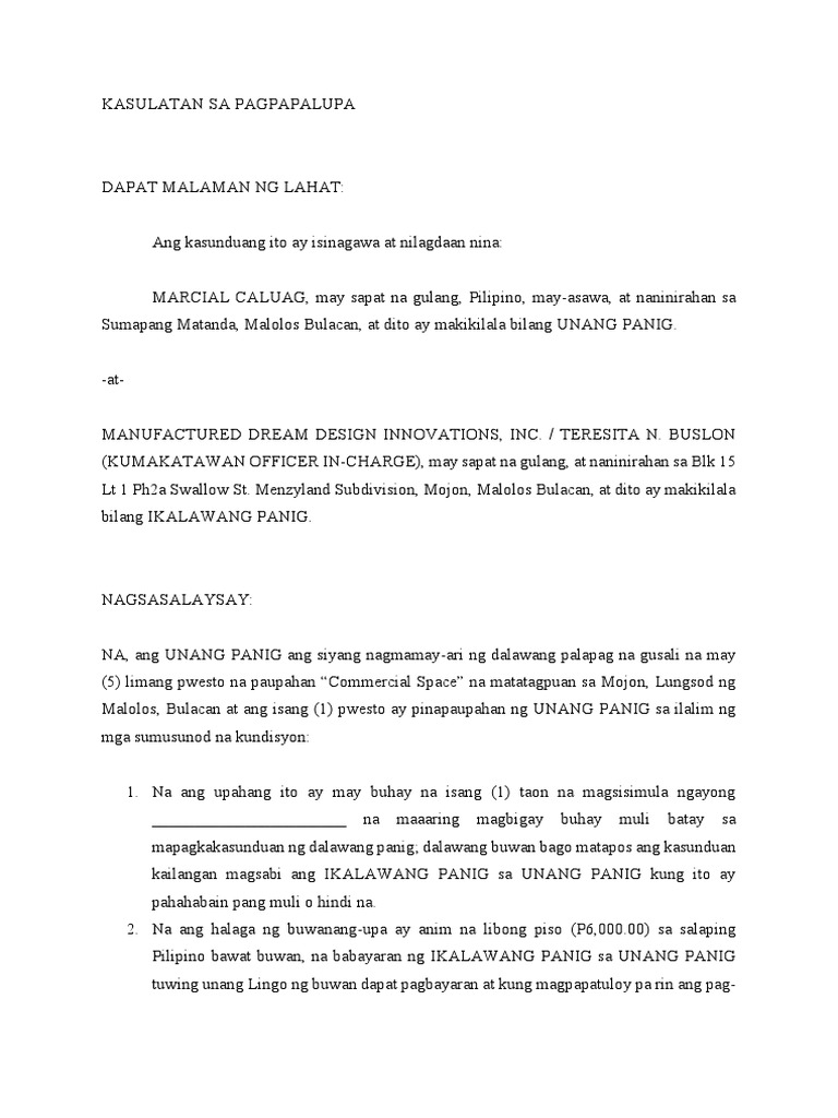 Kasulatan Sa Pagpapalupa | PDF