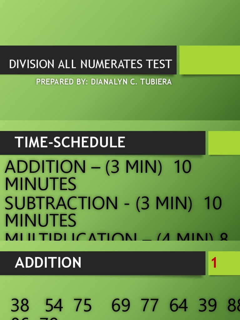 Division All Numerates Test Answers | PDF | Abstract Algebra | Algebra