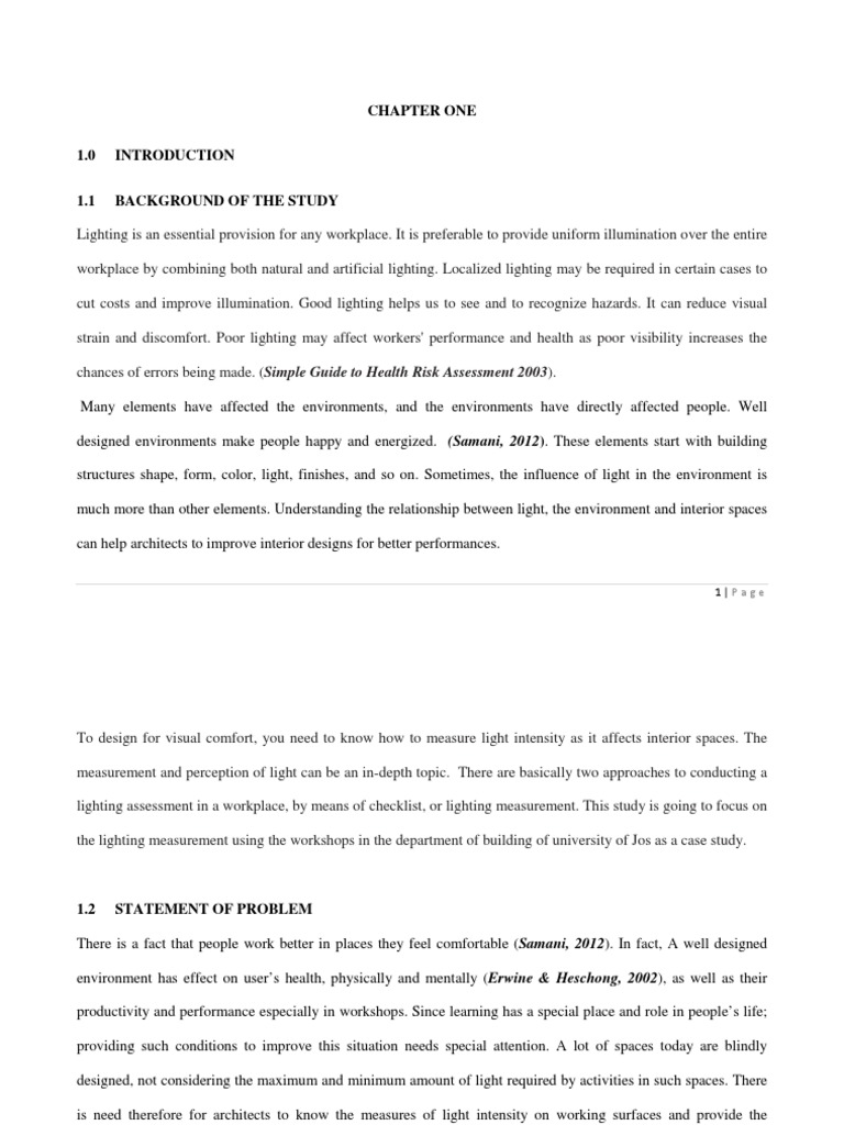 Measurement of Light Intensity On Working Surfaces. A Case Study of ...